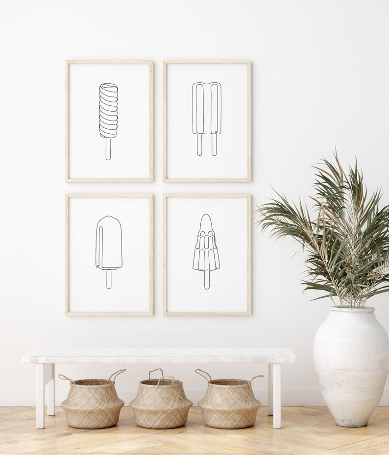Ice Lolly Line Drawings, Popsicles Line Art, Ice Cream Wall Prints ...