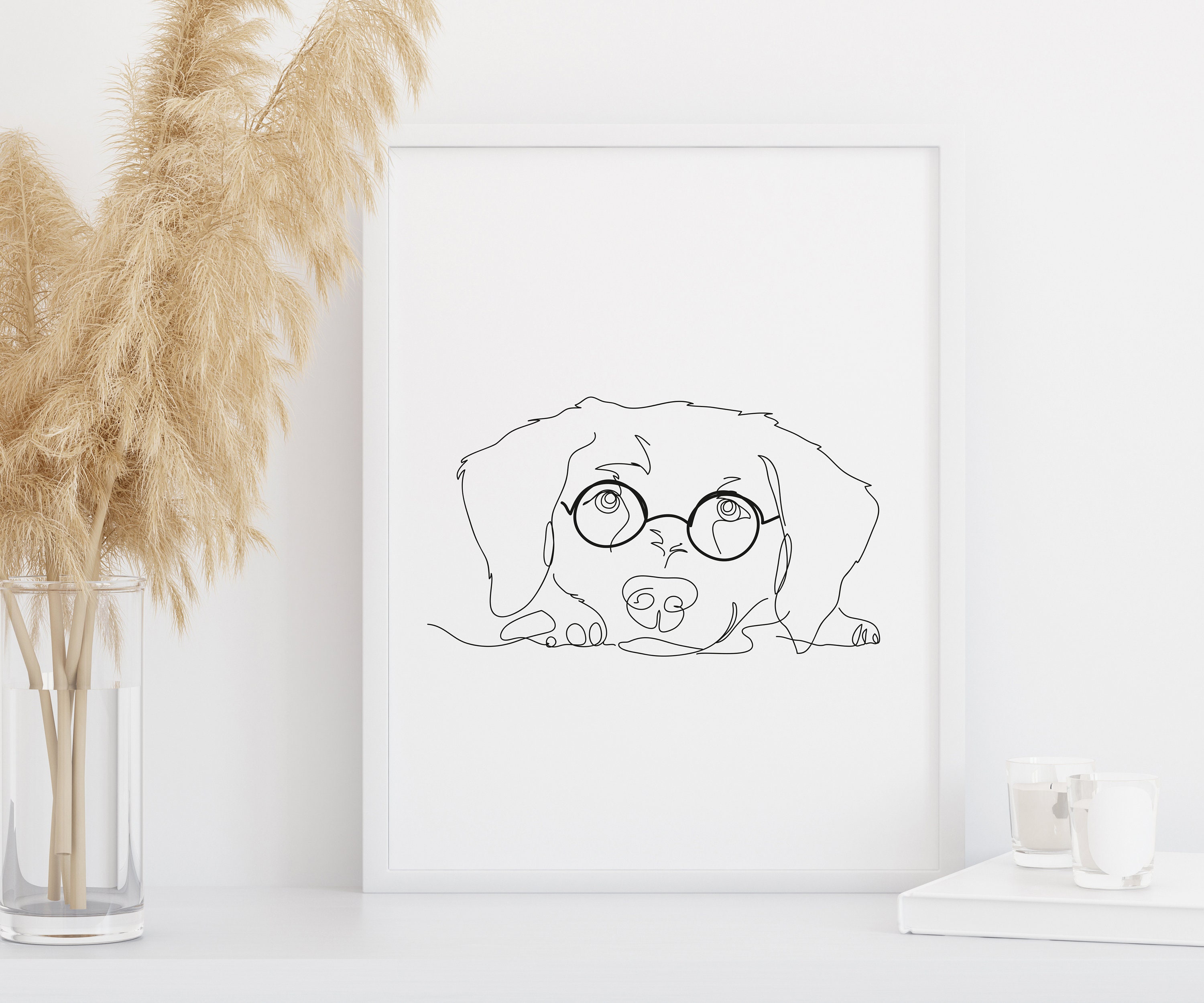 Golden Retriever Labrador Puppy With Glasses Line Drawing Dog - Etsy
