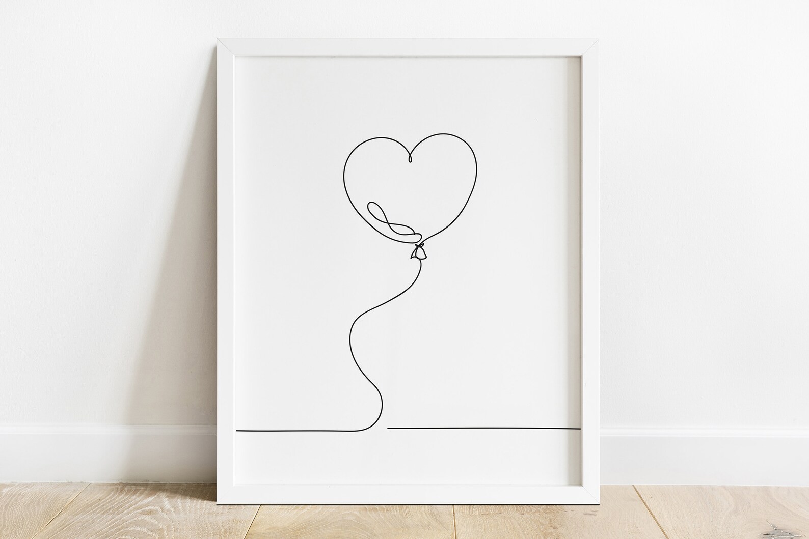 Heart Balloon Line Drawing, Newlyweds Gift, Valentine's Day Wall Art ...