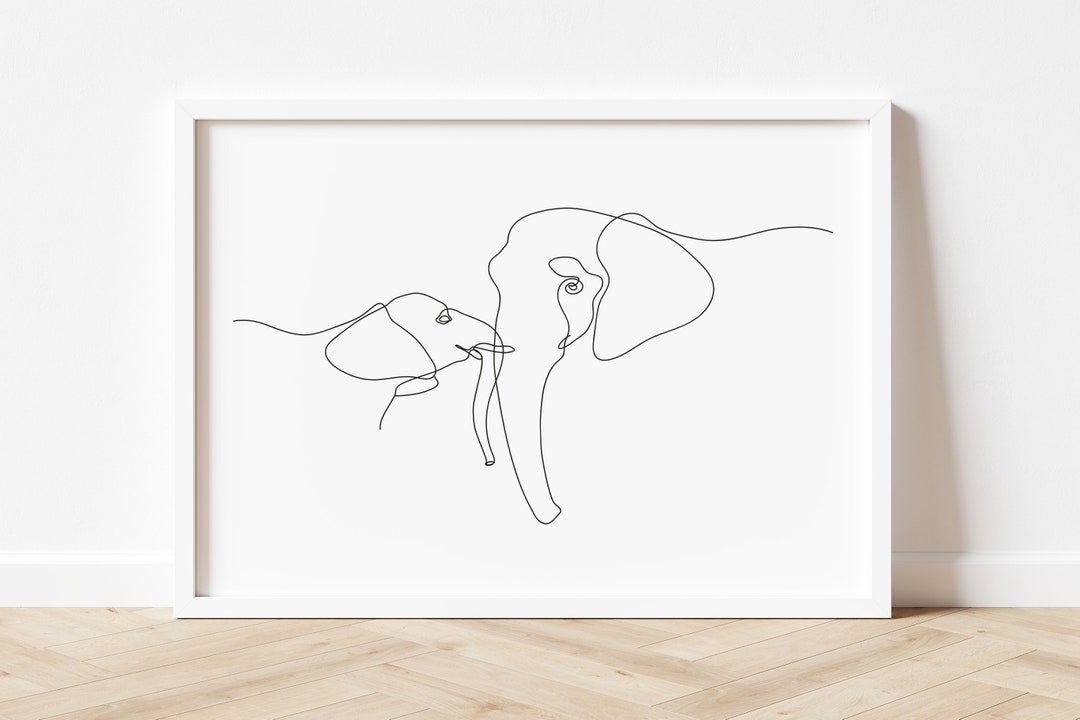 Line Drawing Elephant, Nursery Wall Decor, Printable Elephant Line Art ...