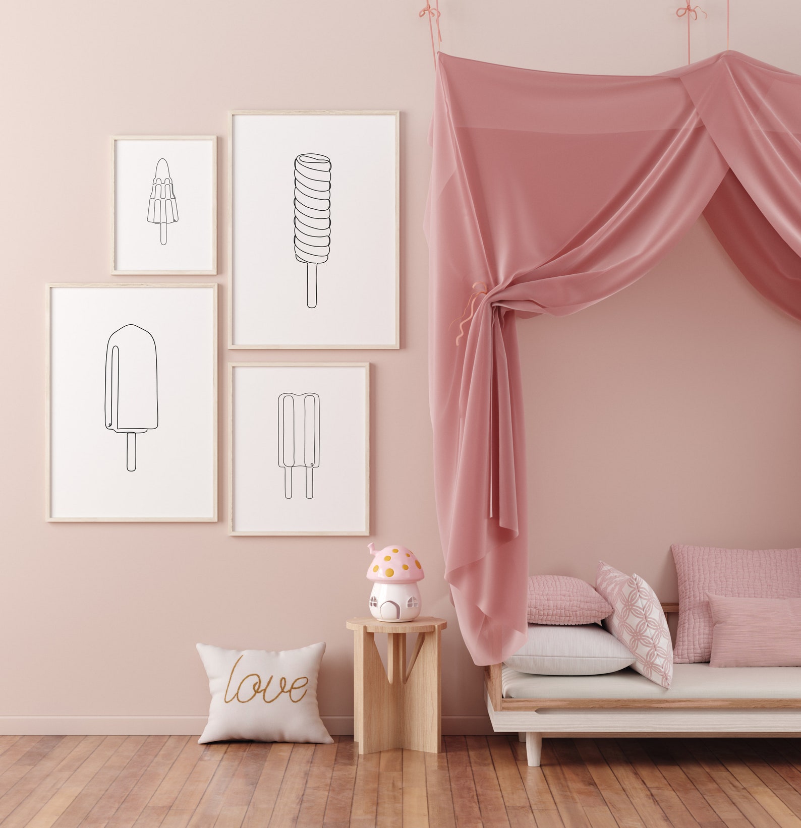Ice Lolly Line Drawings, Popsicles Line Art, Ice Cream Wall Prints ...