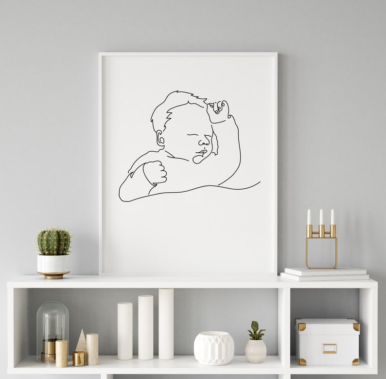 Baby Line Drawing, Baby Line Art, Line Drawing Portrait of a Baby ...