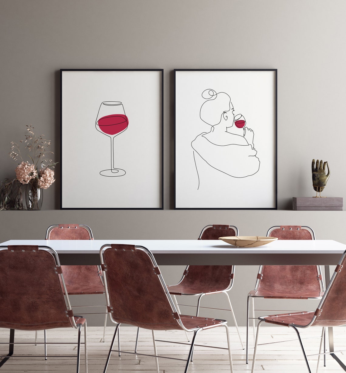 Set of 2 Red Wine Line Drawings Wine Wall Art Woman Drinking - Etsy
