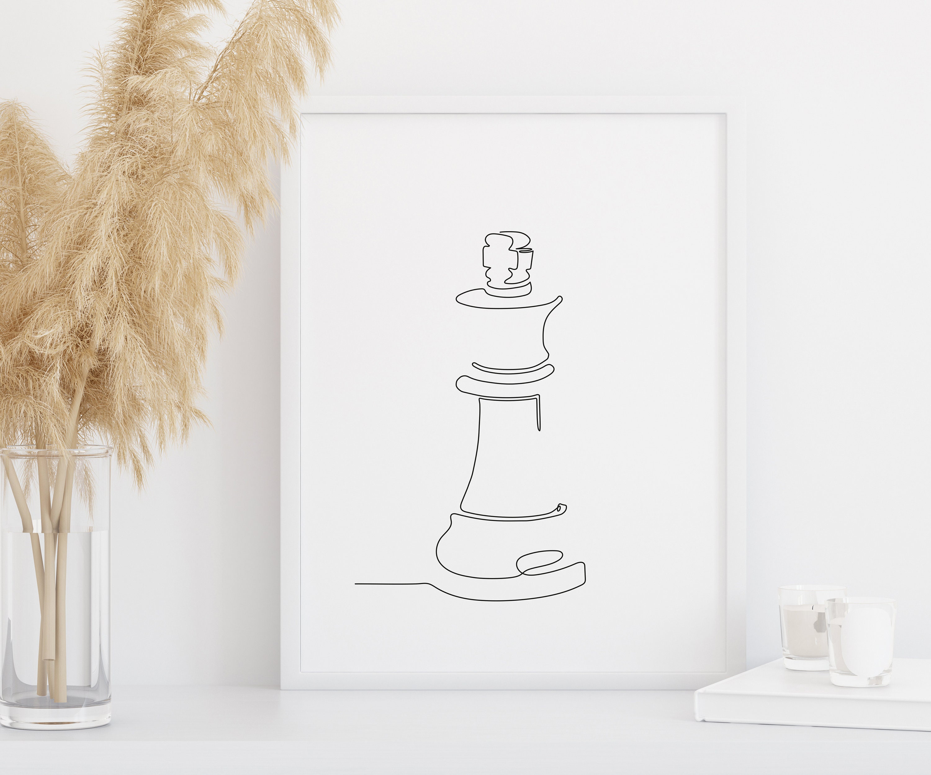 King Chess Piece, Continuous Line Art, Printable Wall Poster, Chess ...