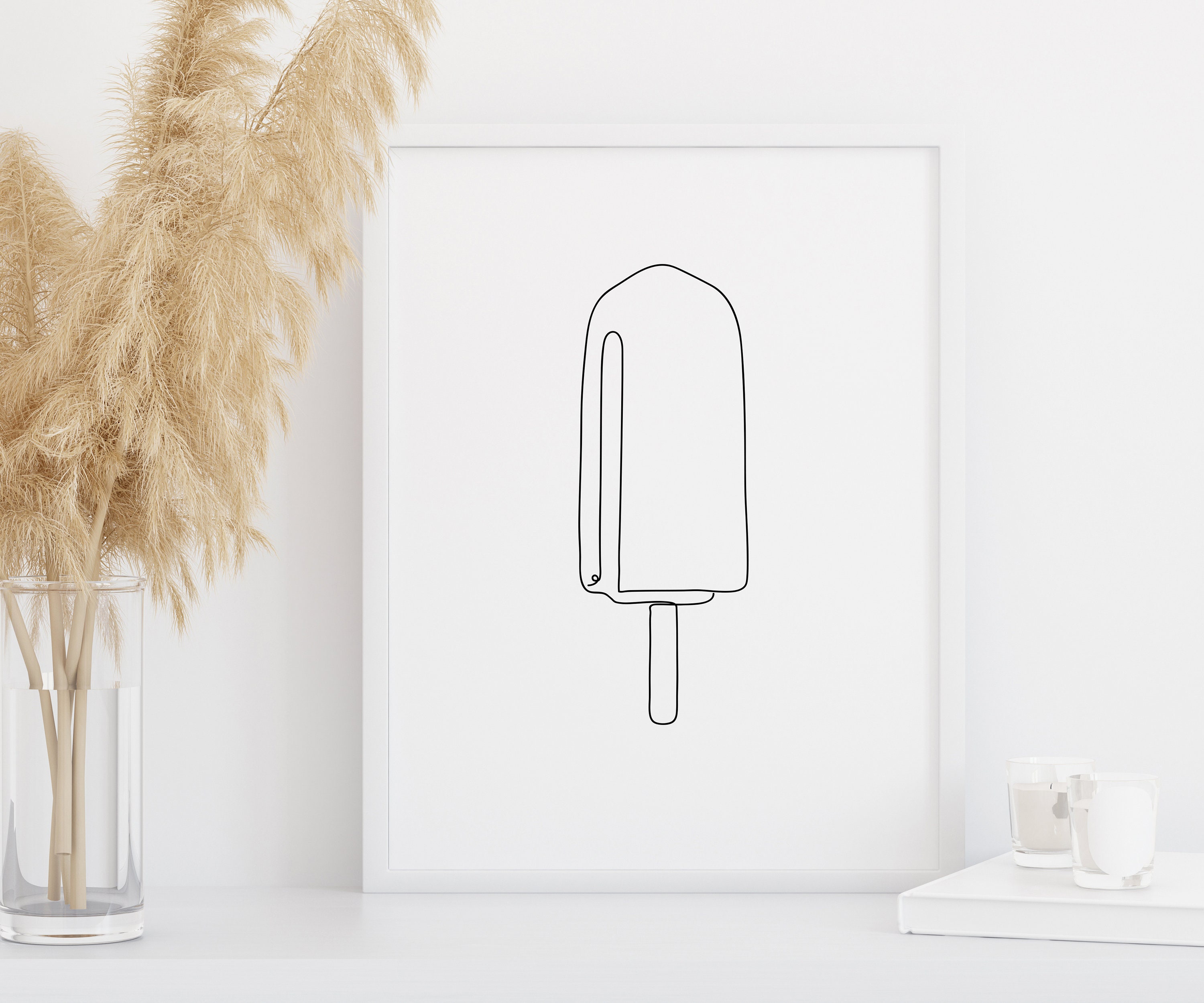 Orange Ice Lolly Line Drawing, Popsicle Line Art, Ice Cream Wall Print ...