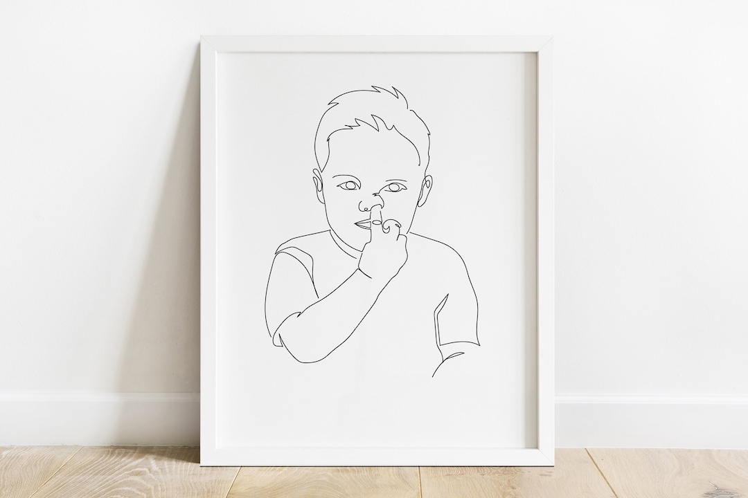 Line Art Face of a Little Boy Picking His Nose, Child Outline Drawing ...