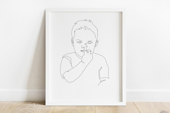 Line Art Face of a Little Boy Picking His Nose Child Outline | Etsy