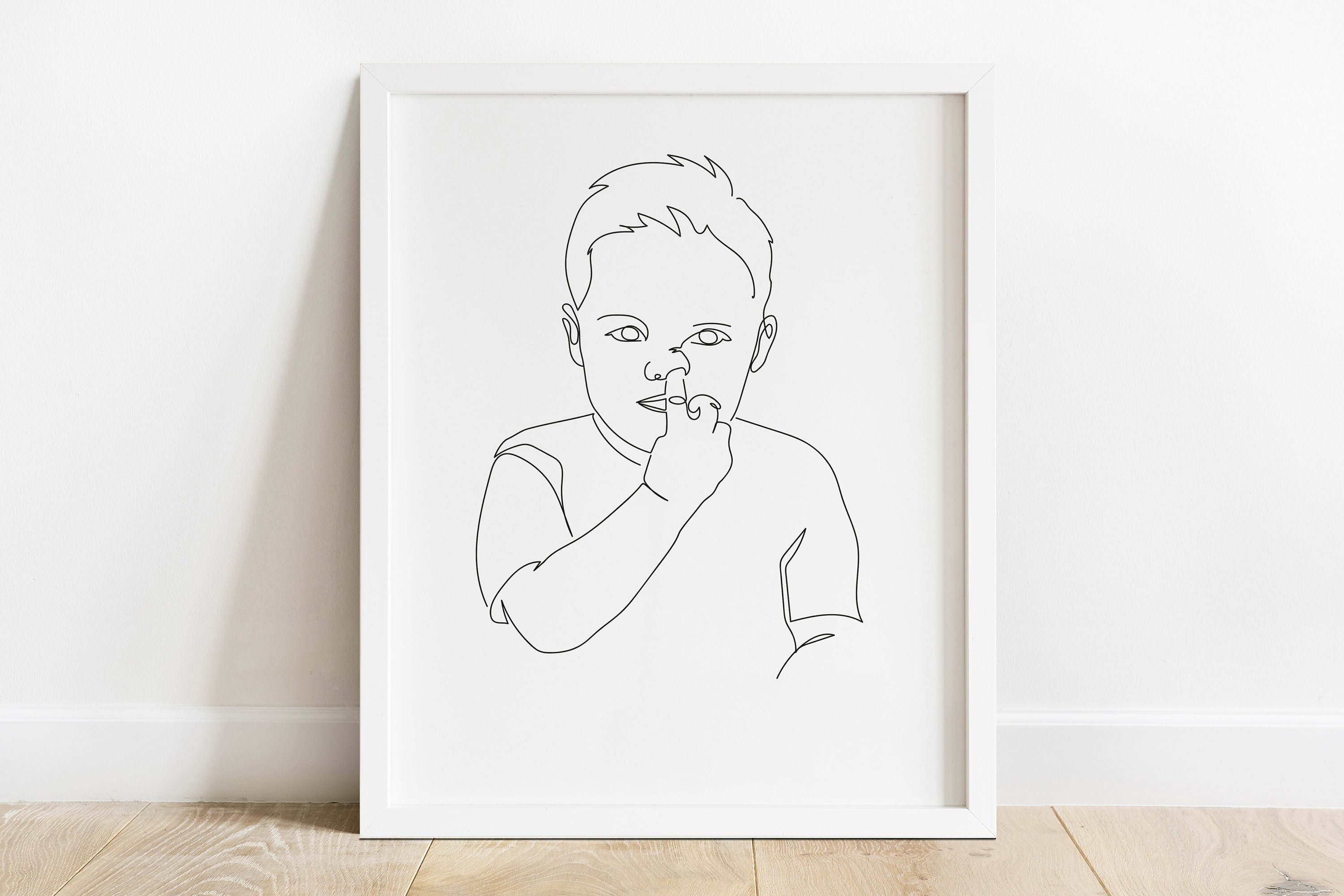 Line Art Face of a Little Boy Picking His Nose, Child Outline Drawing ...