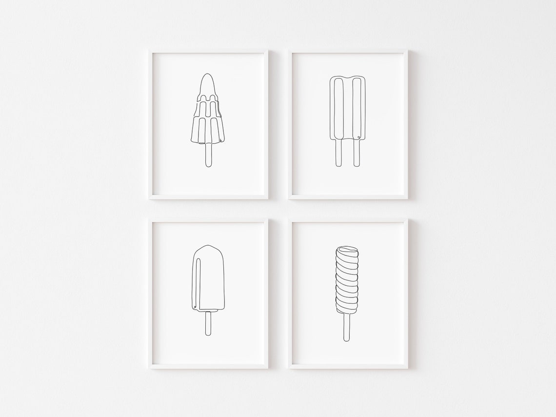 Ice Lolly Line Drawings Popsicles Line Art Ice Cream Wall | Etsy