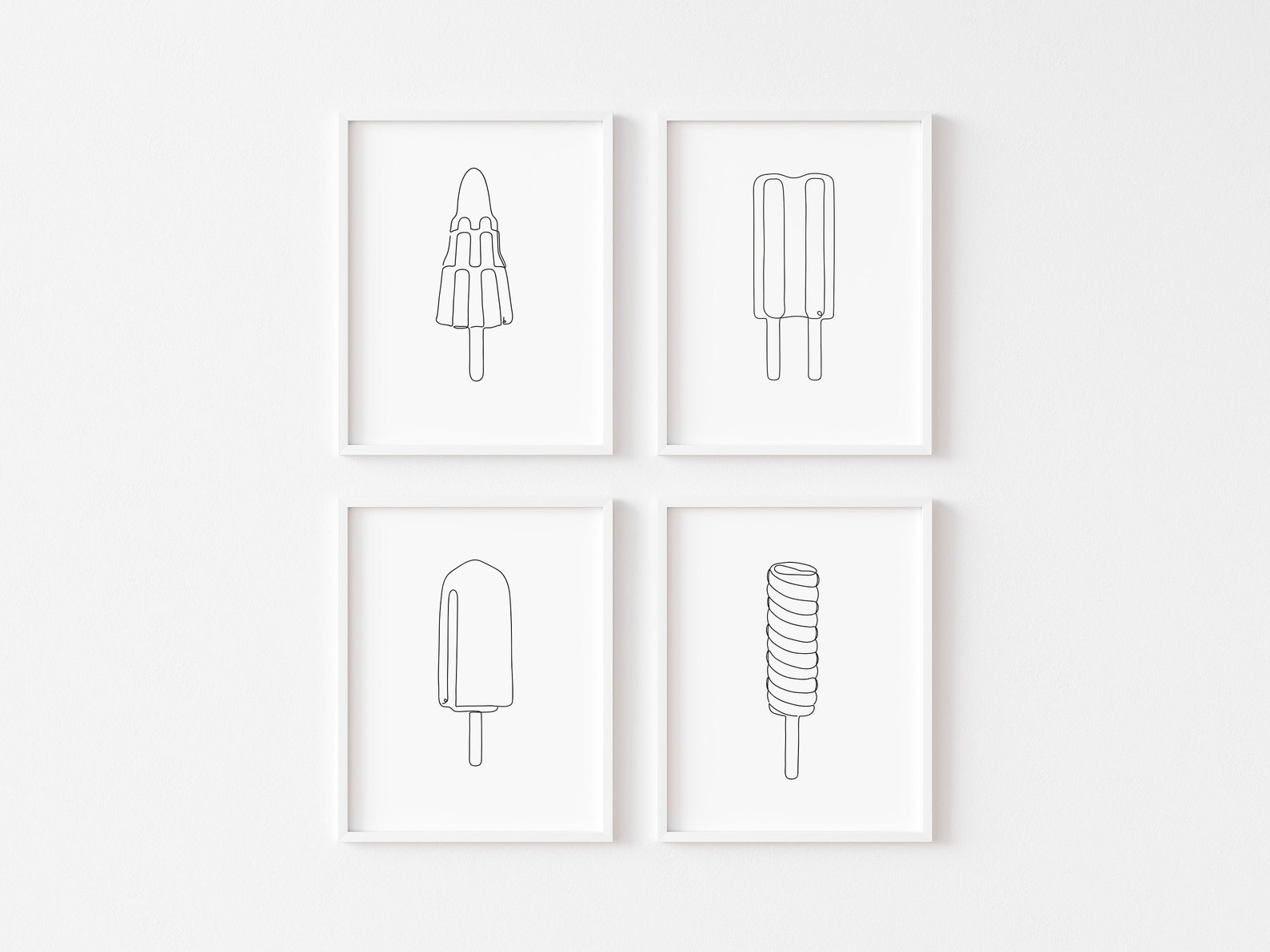 Ice Lolly Line Drawings, Popsicles Line Art, Ice Cream Wall Prints ...