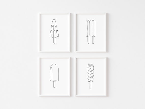 Ice Lolly Line Drawings Popsicles Line Art Ice Cream Wall | Etsy