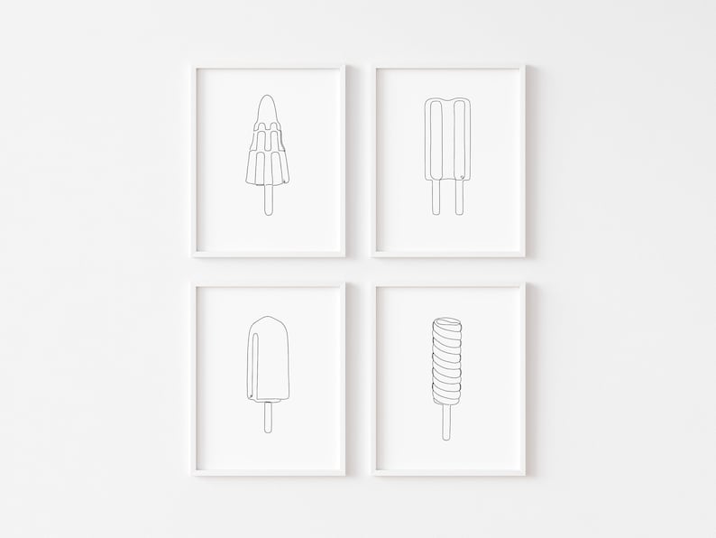 Ice Lolly Line Drawings, Popsicles Line Art, Ice Cream Wall Prints ...