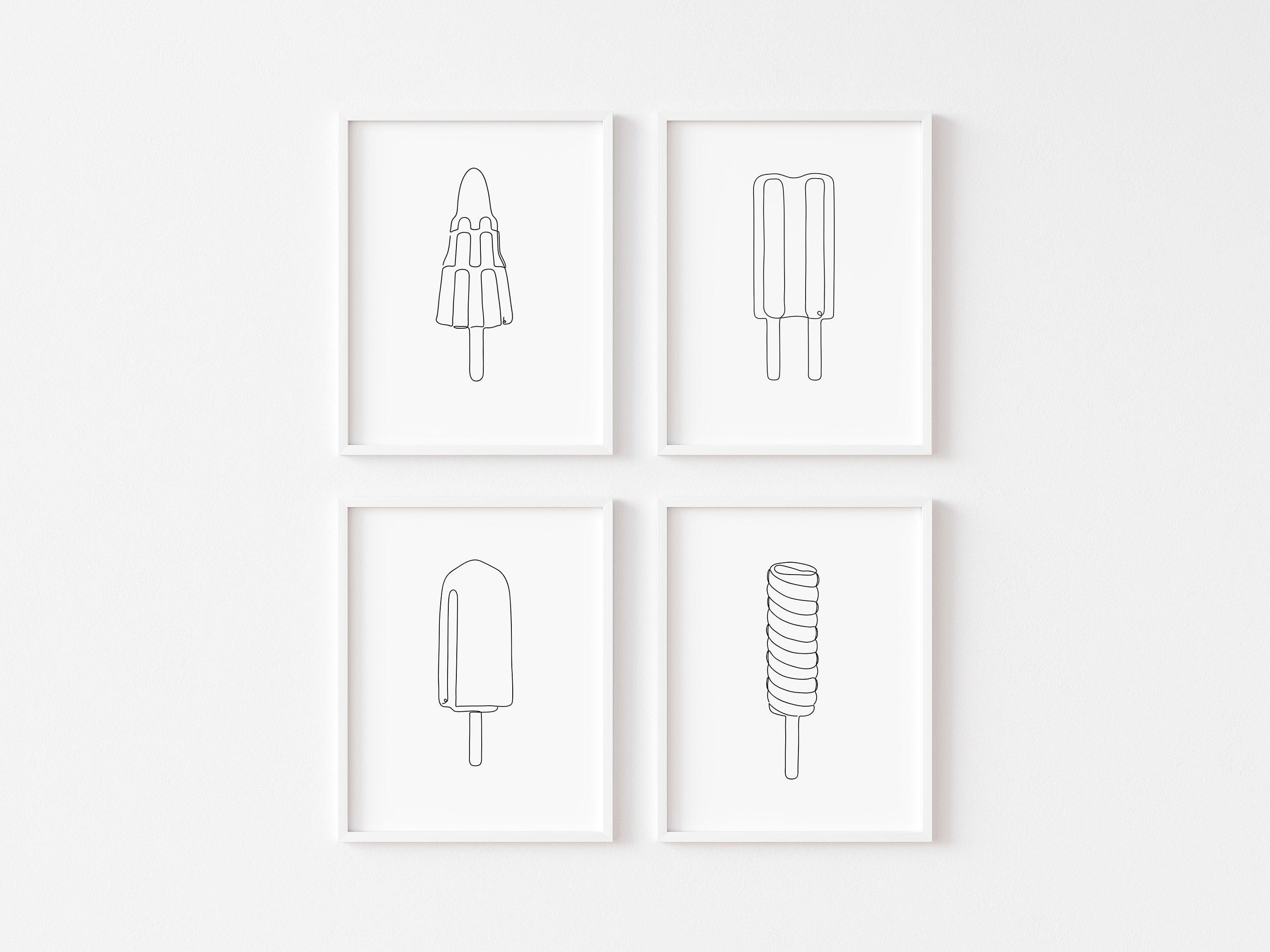 Ice Lolly Line Drawings, Popsicles Line Art, Ice Cream Wall Prints ...