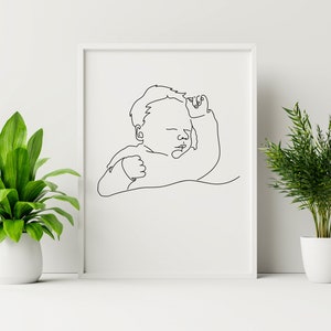 Baby Line Drawing Baby Line Art Line Drawing Portrait of a | Etsy