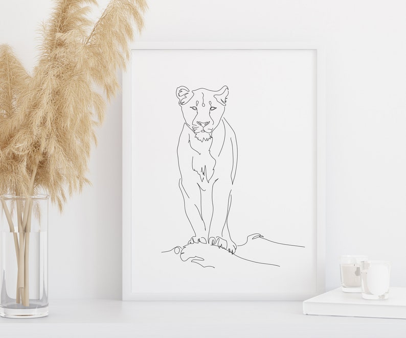 Lioness Line Art, Black and White Lion Line Drawing, Strong Fierce ...