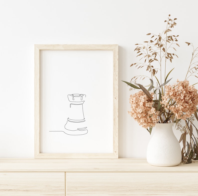Rook Chess Piece Line Drawing, Chess Wall Art, Rook Poster Printable ...
