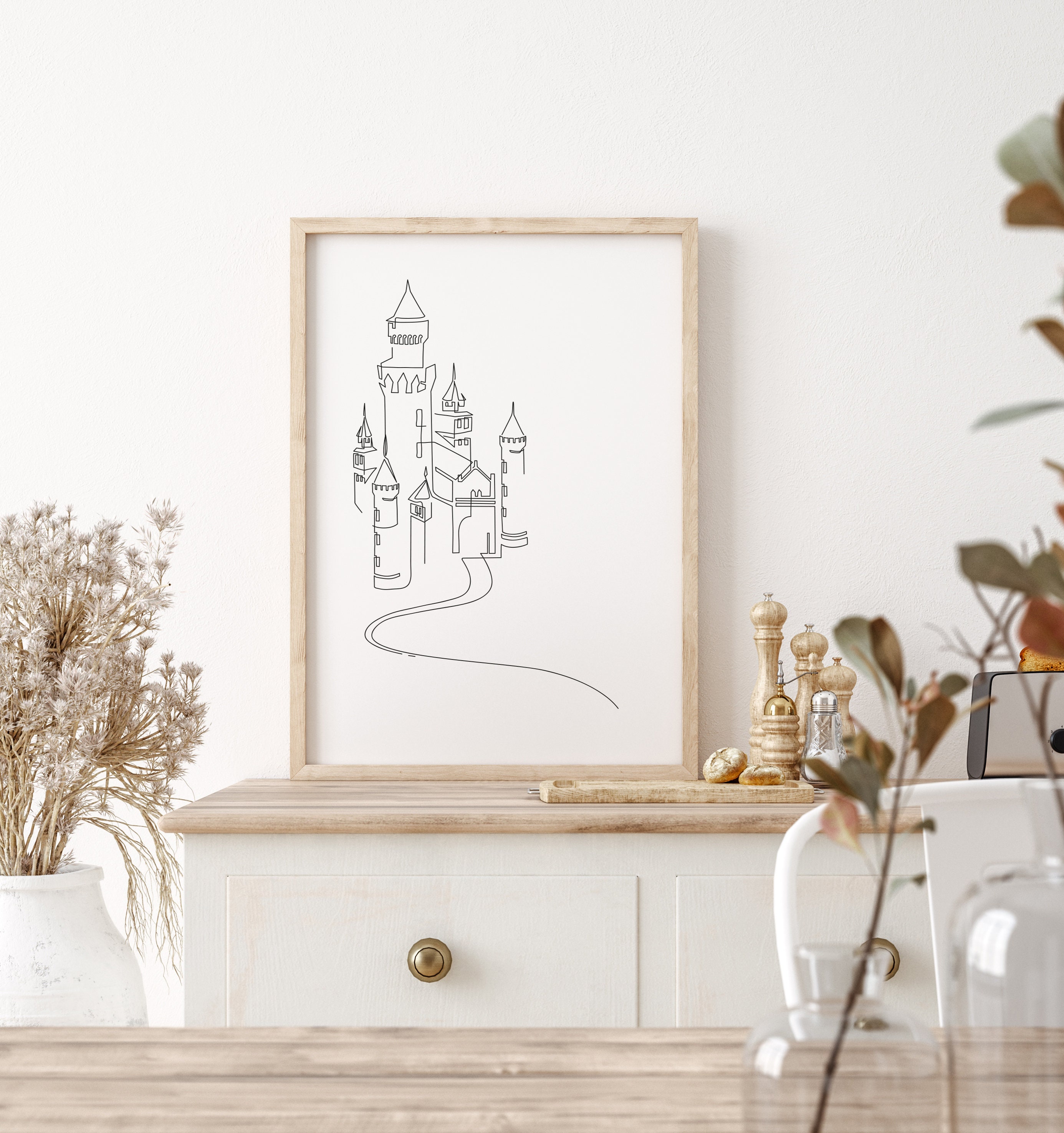 Castle Line Drawing, Castles Line Art, Castle on the Hill, Fortress ...