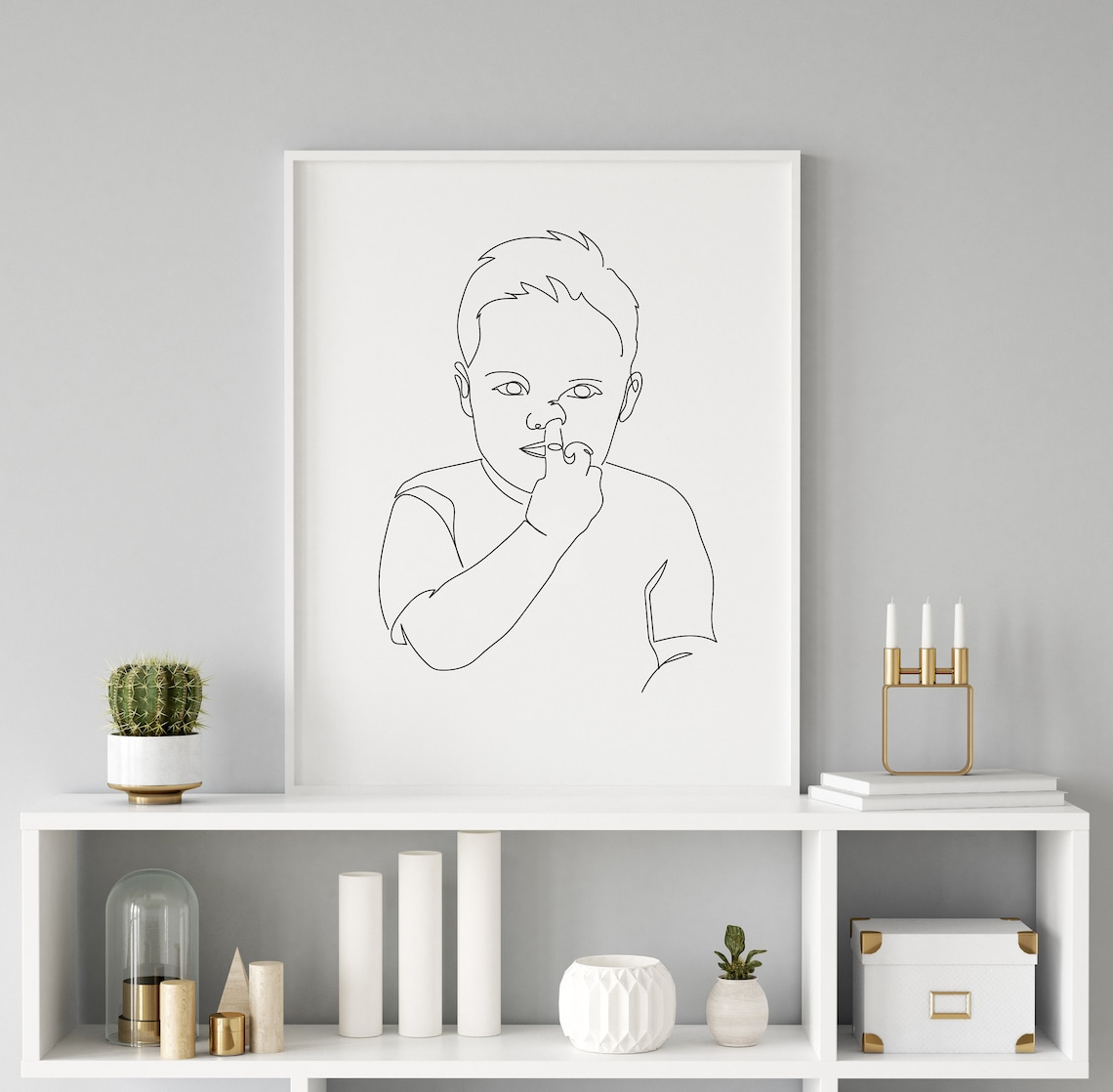 Line Art Face of a Little Boy Picking His Nose Child Outline - Etsy