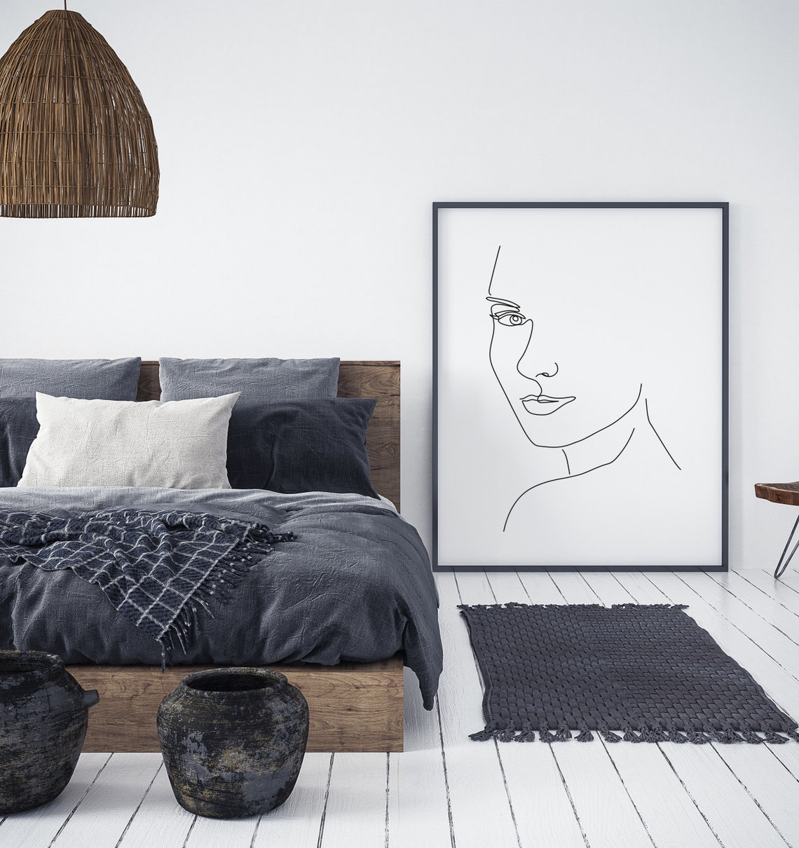 Line Drawing Portrait Woman Looking Over Shoulder Wall Art - Etsy