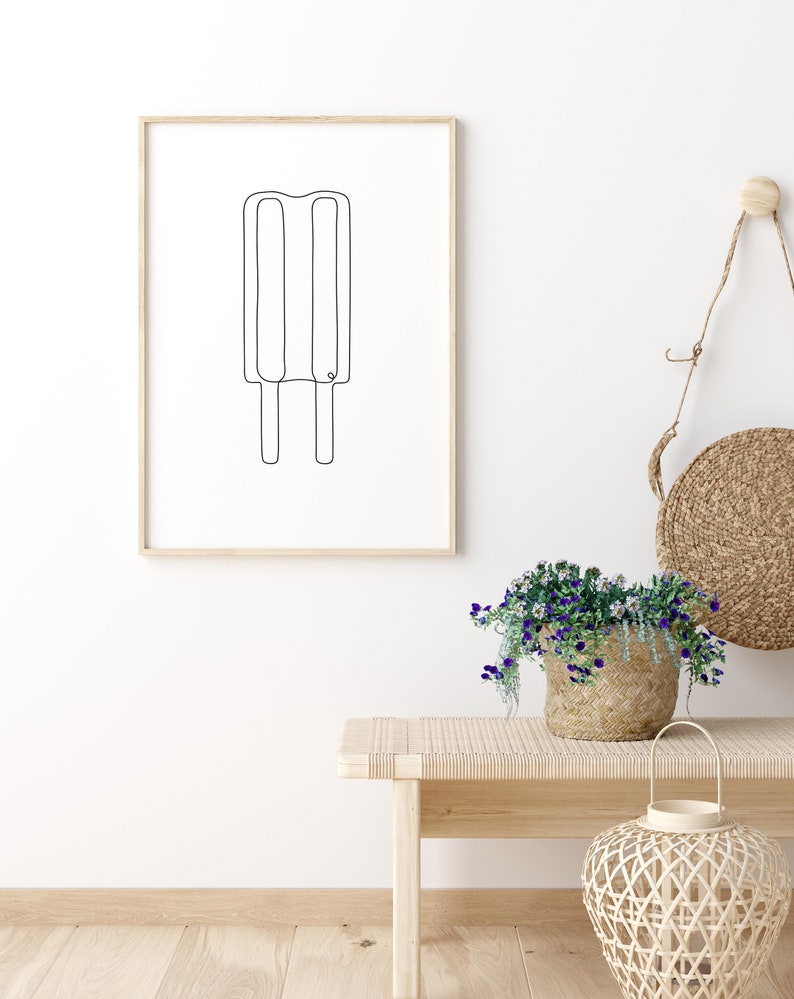 Twin Ice Lolly Line Drawing, Popsicle Line Art, Ice Cream Wall Print ...