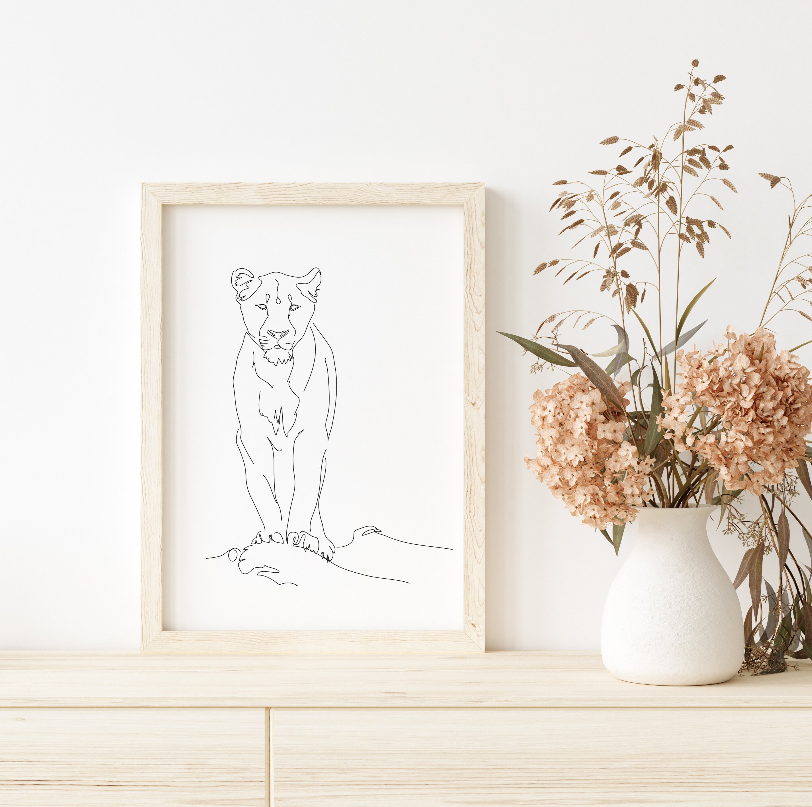 Lioness Line Art, Black and White Lion Line Drawing, Strong Fierce ...