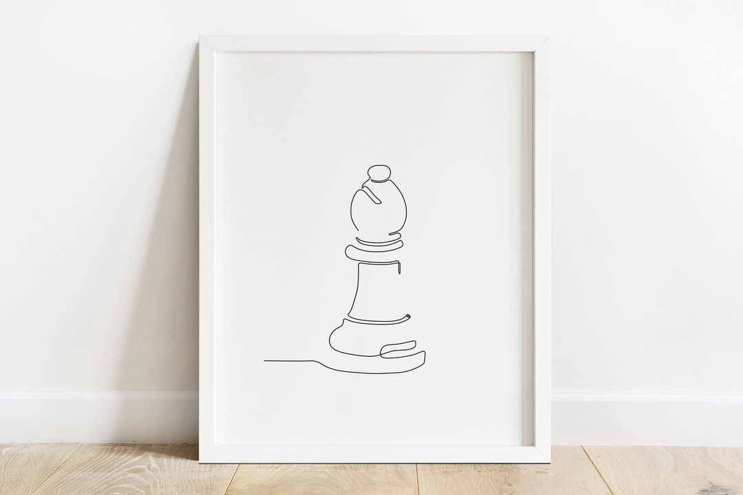 Bishop Chess Piece Line Drawing, Chess Wall Art, Bishop Line Art Poster ...