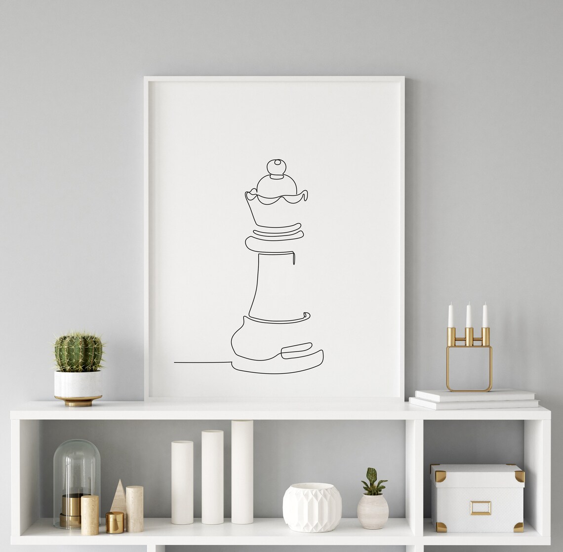 Queen Chess Piece, Continuous Line Art, Printable Wall Poster, Chess ...