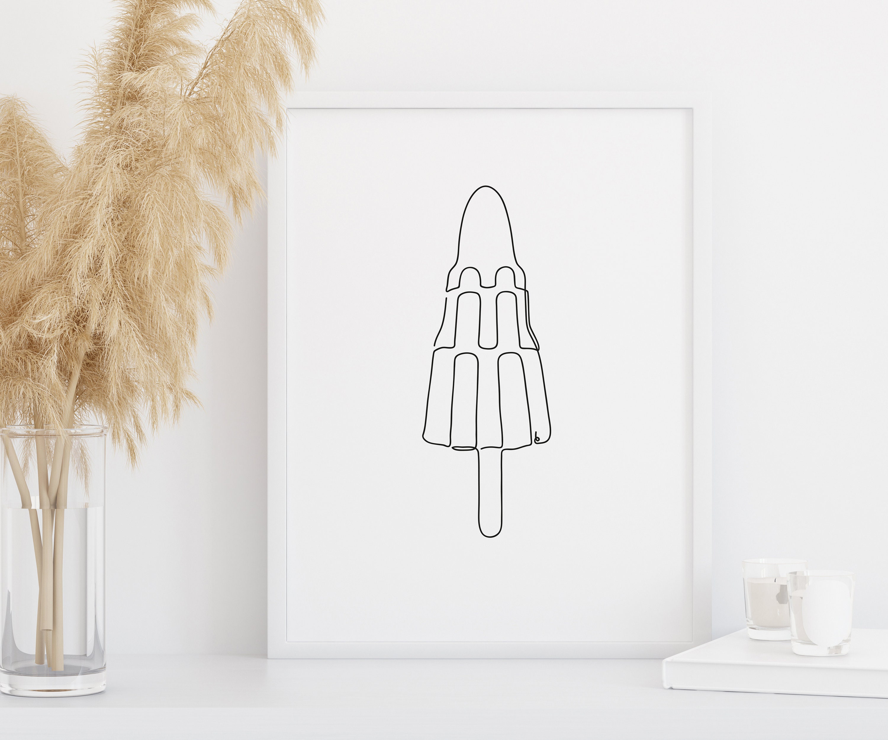 Rocket Ice Lolly Line Drawing, Popsicle Line Art, Ice Cream Wall Print ...