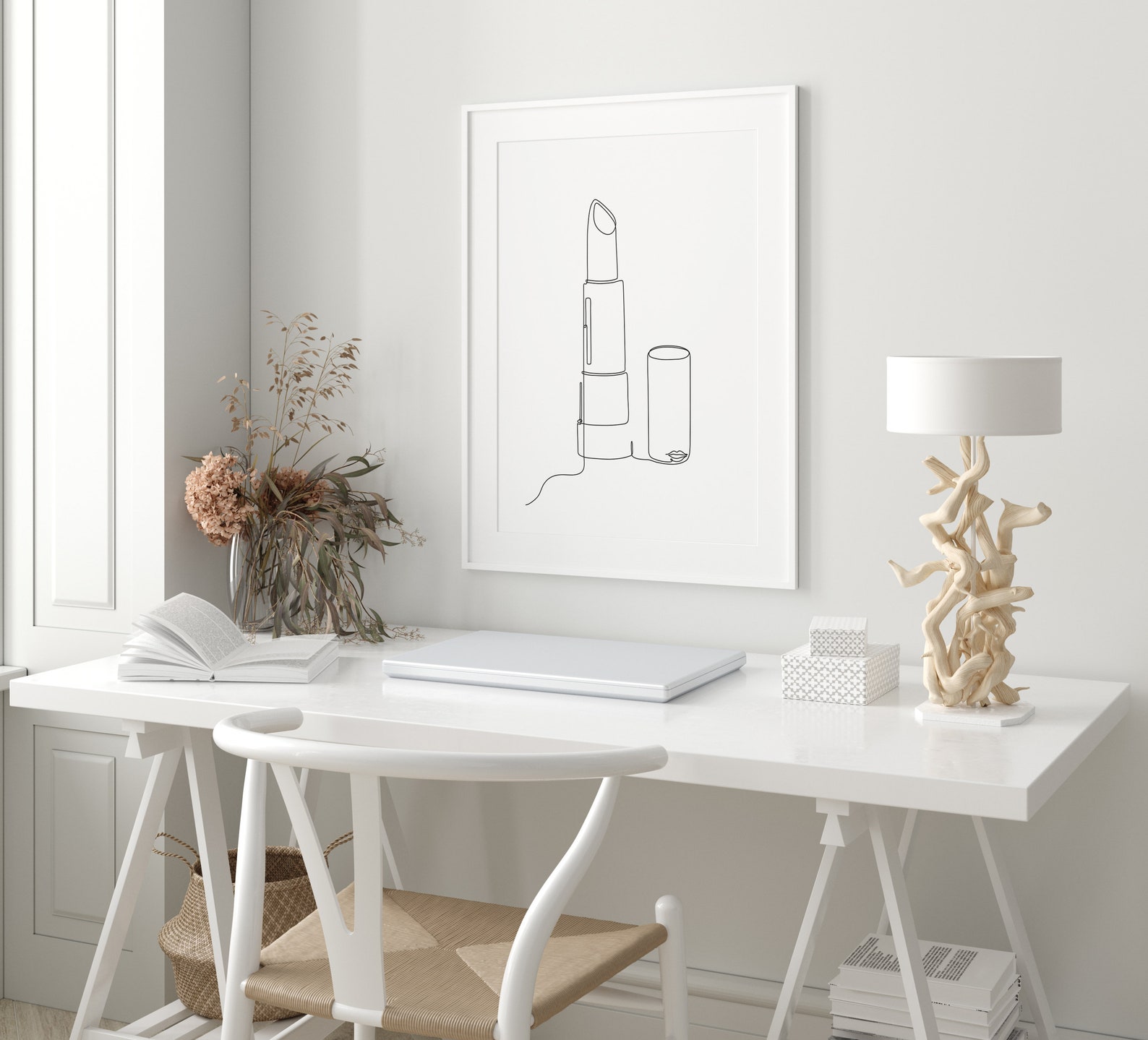 Lipstick Line Drawing, Makeup Line Art, Minimalistic Beauty Home Decor ...