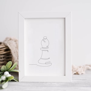 Bishop Chess Piece Line Drawing, Chess Wall Art, Bishop Line Art Poster ...