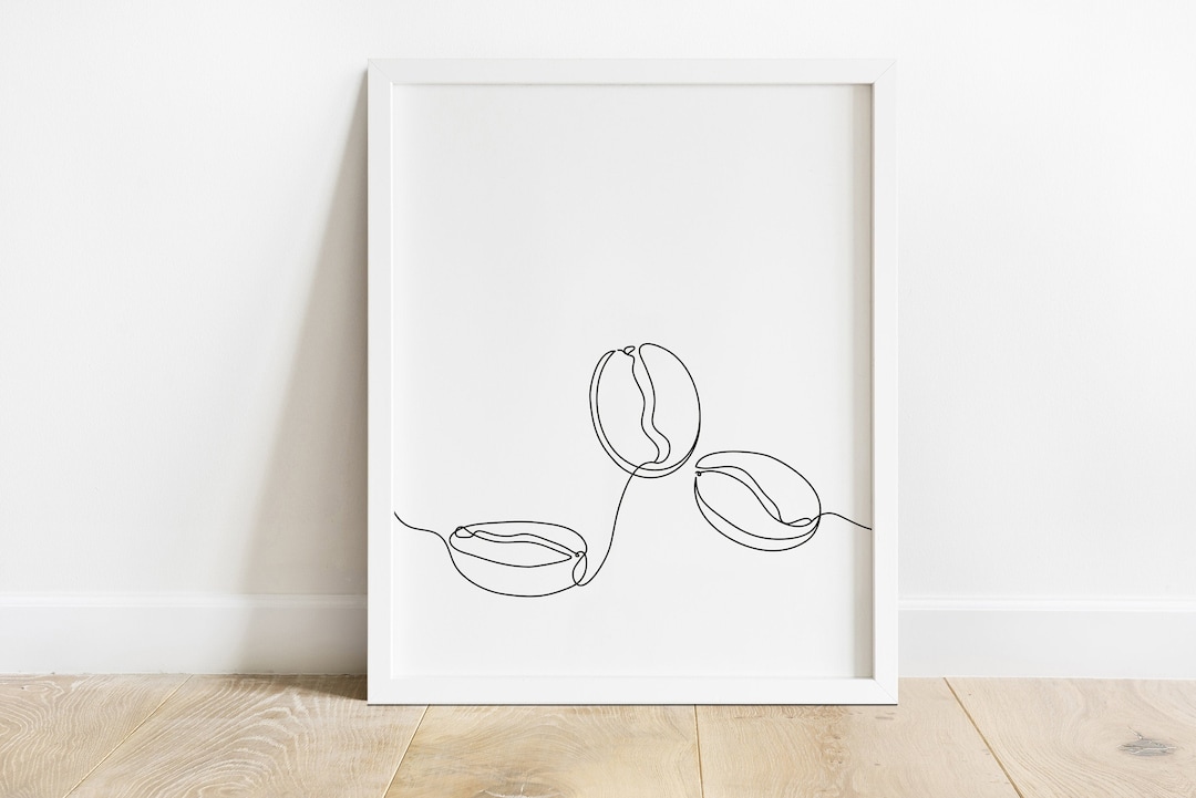 Coffee Beans Line Drawing, Coffee Line Art, Kitchen Art Prints, Barista ...