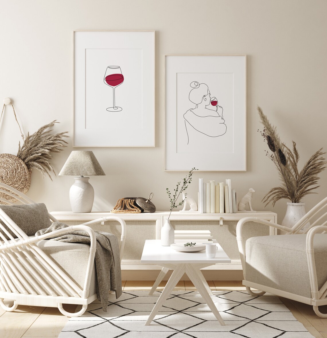 Set of 2 Red Wine Line Drawings Wine Wall Art Woman Drinking - Etsy