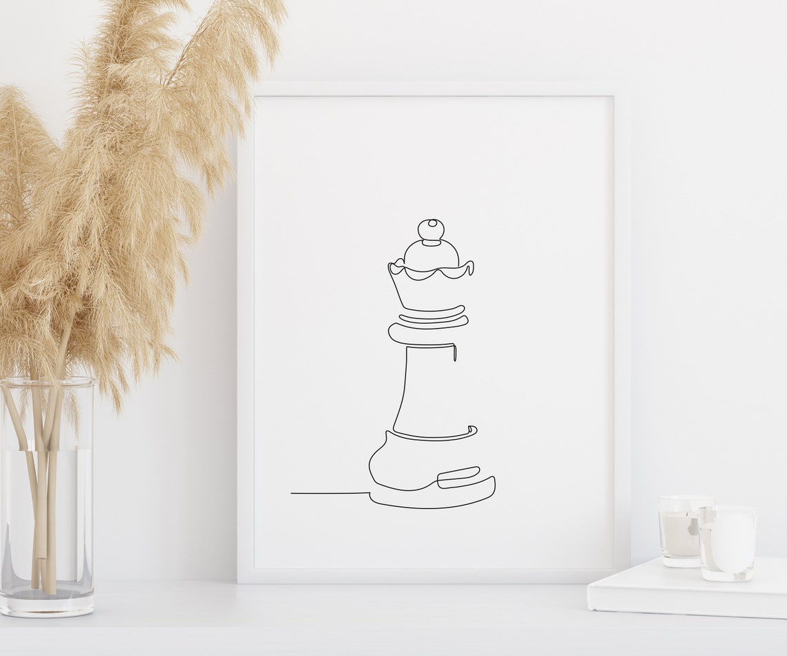King Queen Chess Line Drawing Chess Poster Man Woman Wall | Etsy