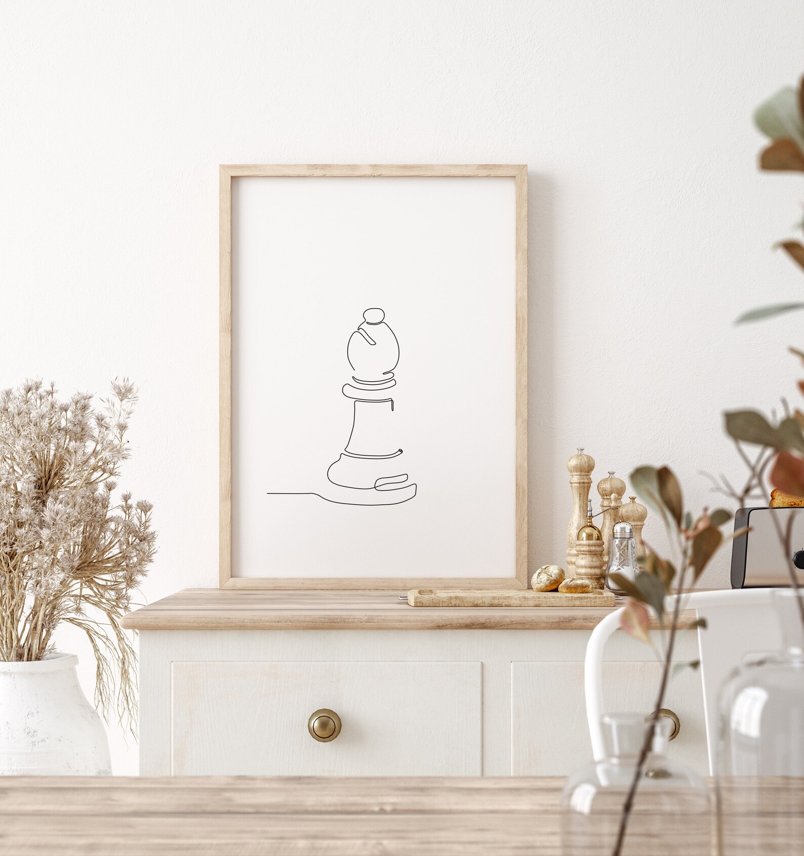 Bishop Chess Piece Line Drawing, Chess Wall Art, Bishop Line Art Poster ...