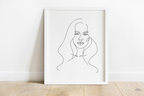 Line Drawing of a Woman With Long Hair Portrait Line Art | Etsy