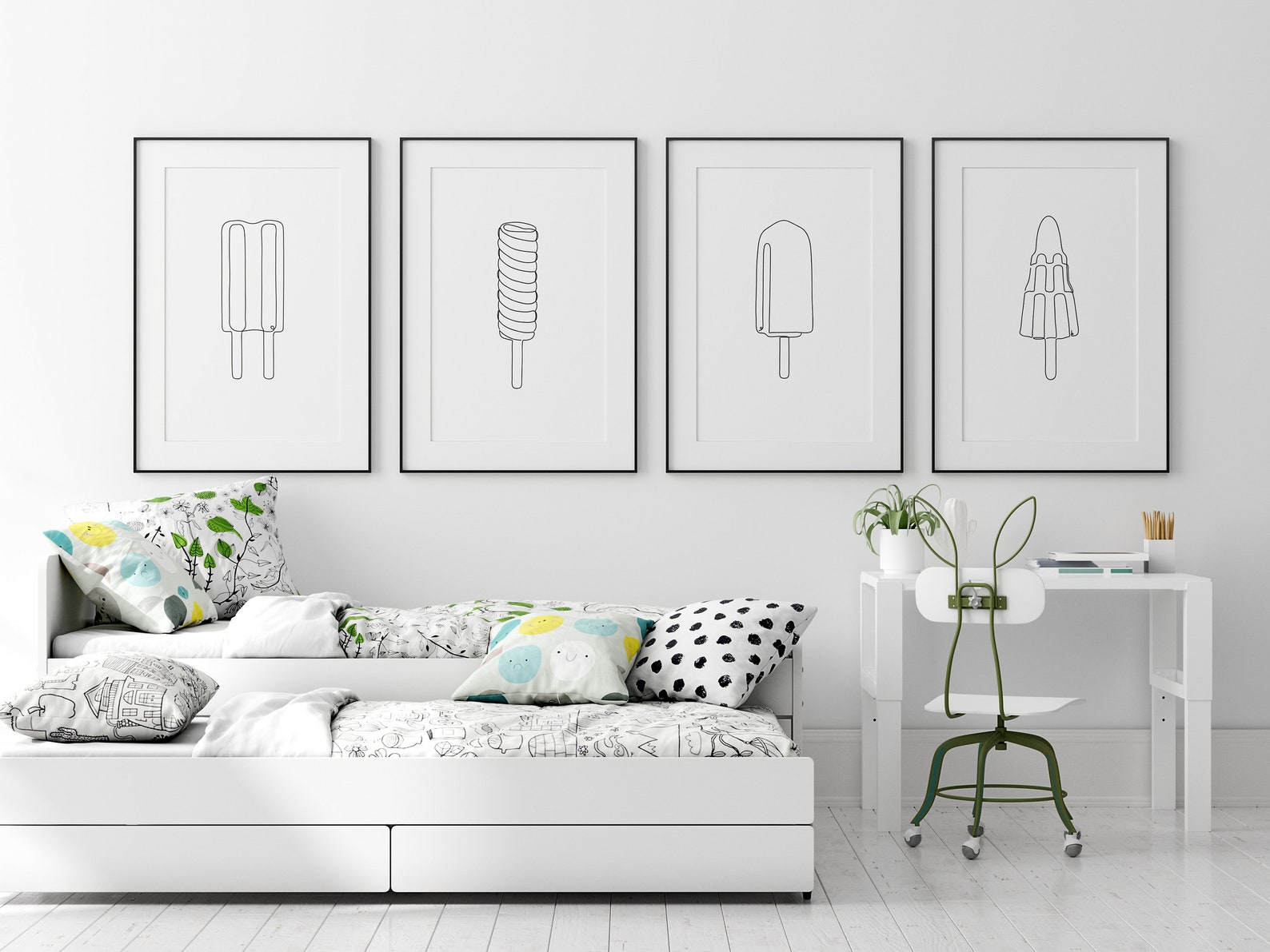 Ice Lolly Line Drawings, Popsicles Line Art, Ice Cream Wall Prints ...