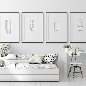 Ice Lolly Line Drawings, Popsicles Line Art, Ice Cream Wall Prints ...