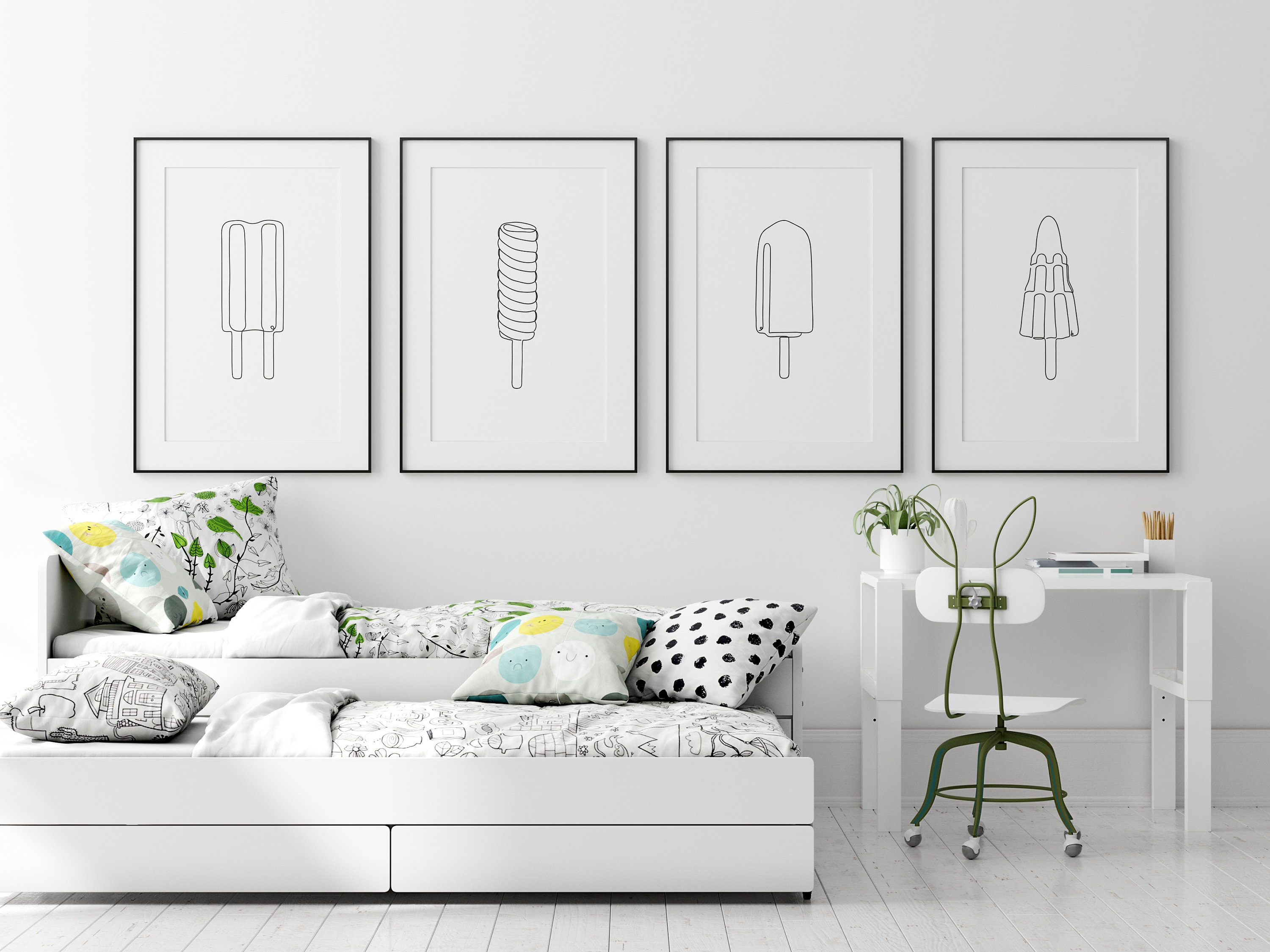 Ice Lolly Line Drawings, Popsicles Line Art, Ice Cream Wall Prints ...