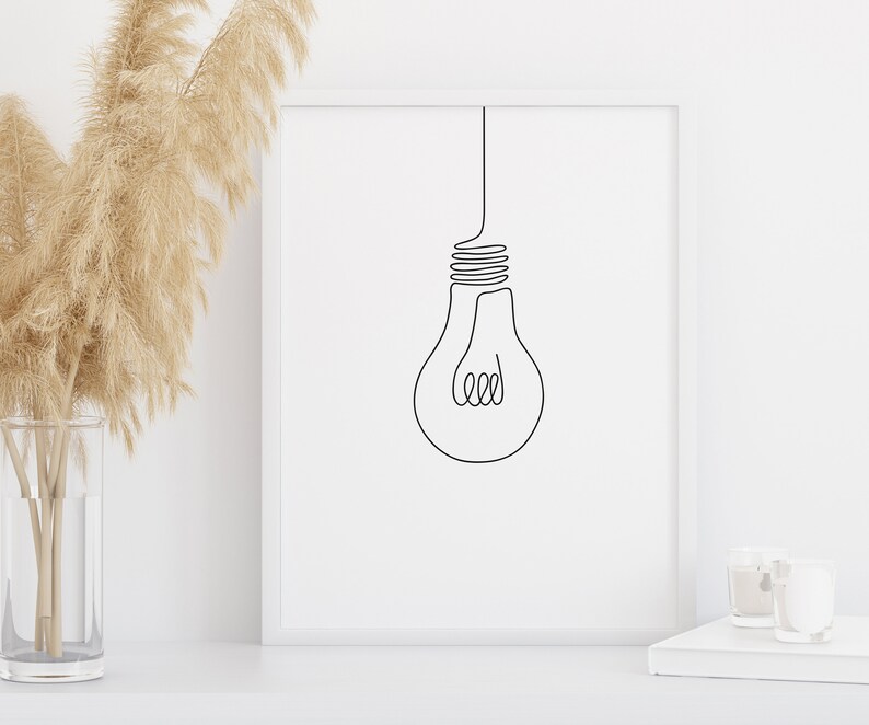Vintage Light Bulb Line Art, Lightbulb Line Drawing, Light Bulb ...