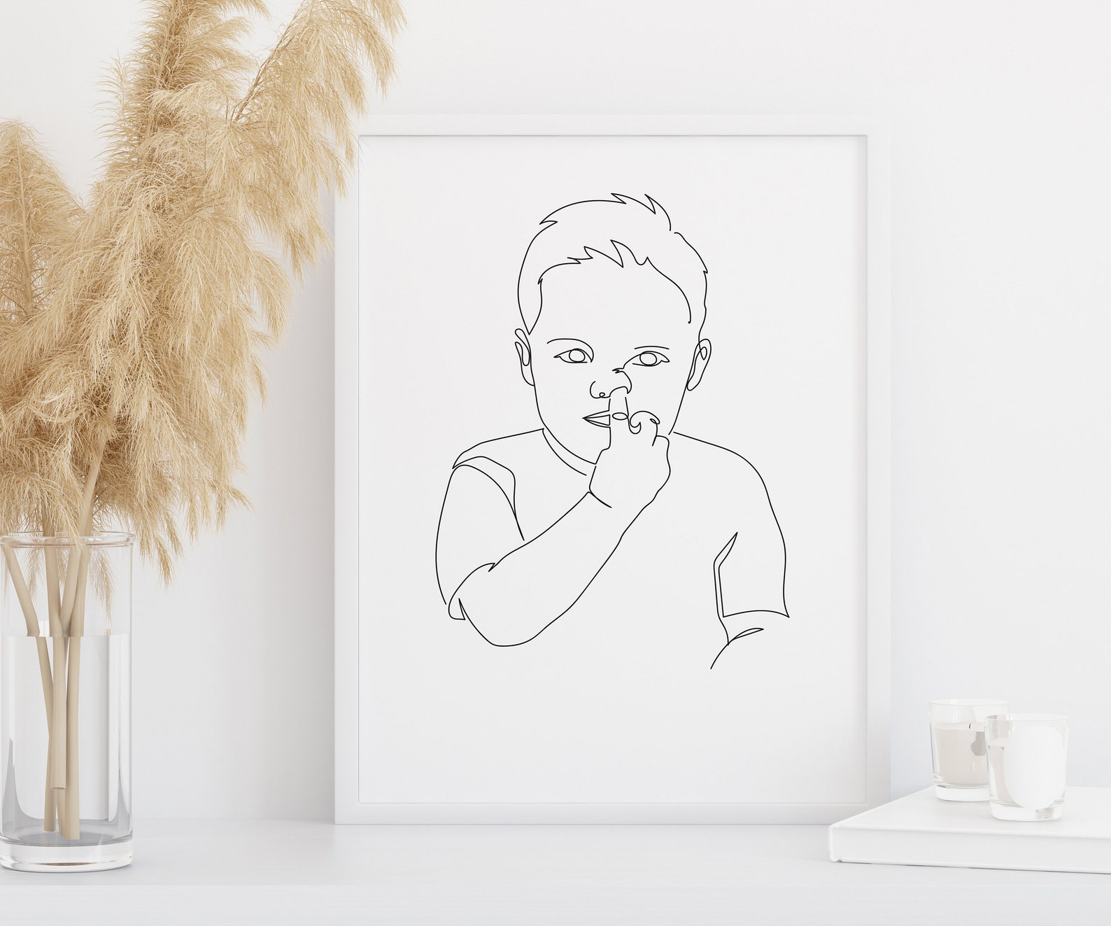 Line Art Face of a Little Boy Picking His Nose, Child Outline Drawing ...