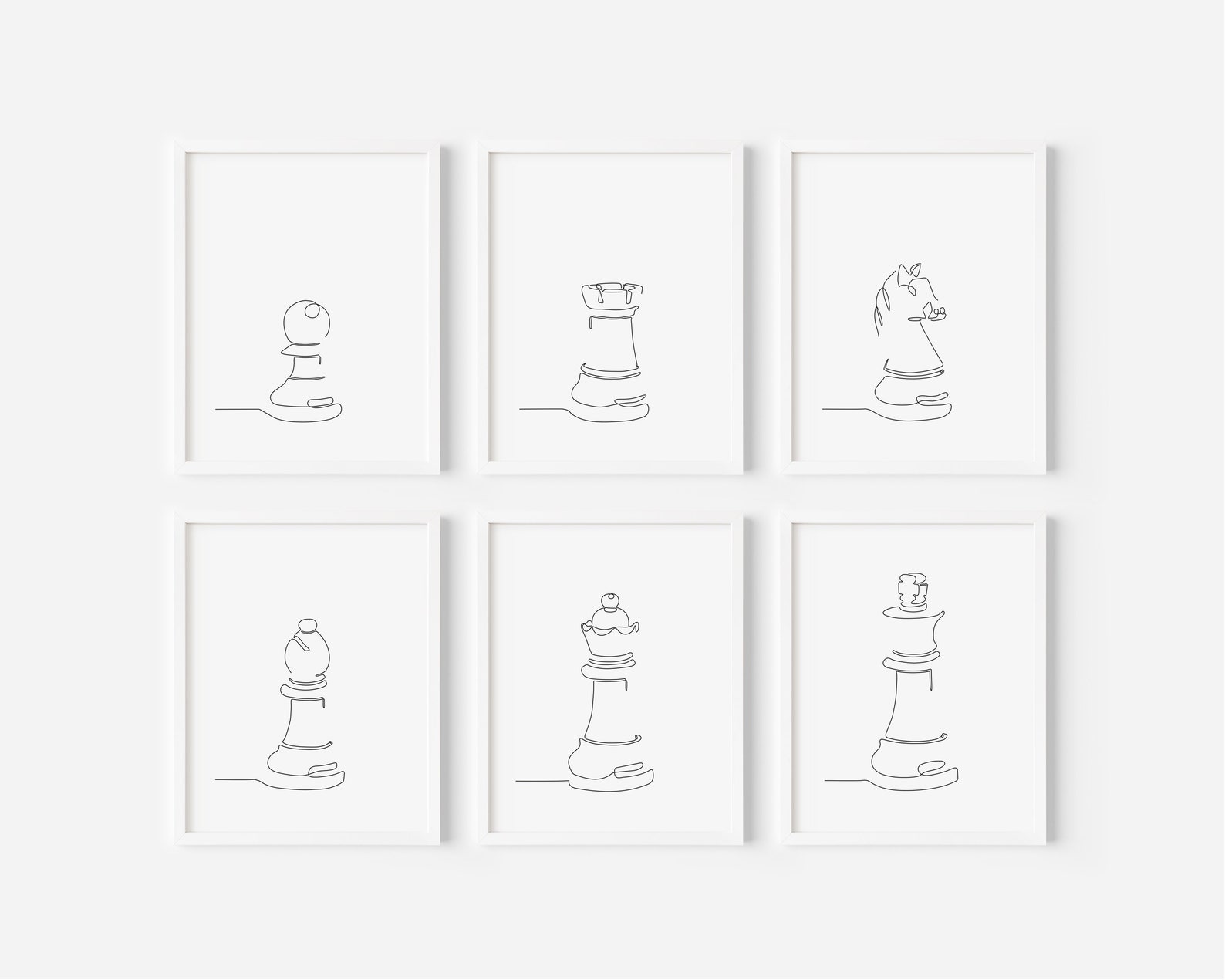 Chess Wall Art, Chess Pieces Line Drawing, King Queen Bishop Knight ...
