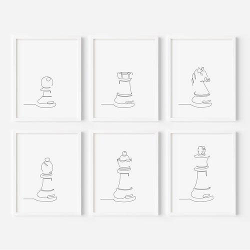 King Queen Chess Line Drawing Chess Poster Man Woman Wall - Etsy