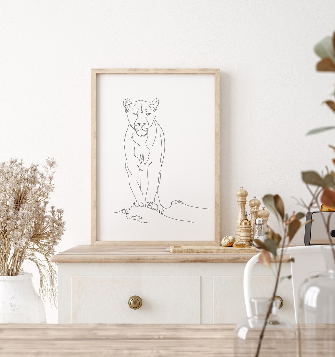 Lioness Line Art, Black and White Lion Line Drawing, Strong Fierce ...