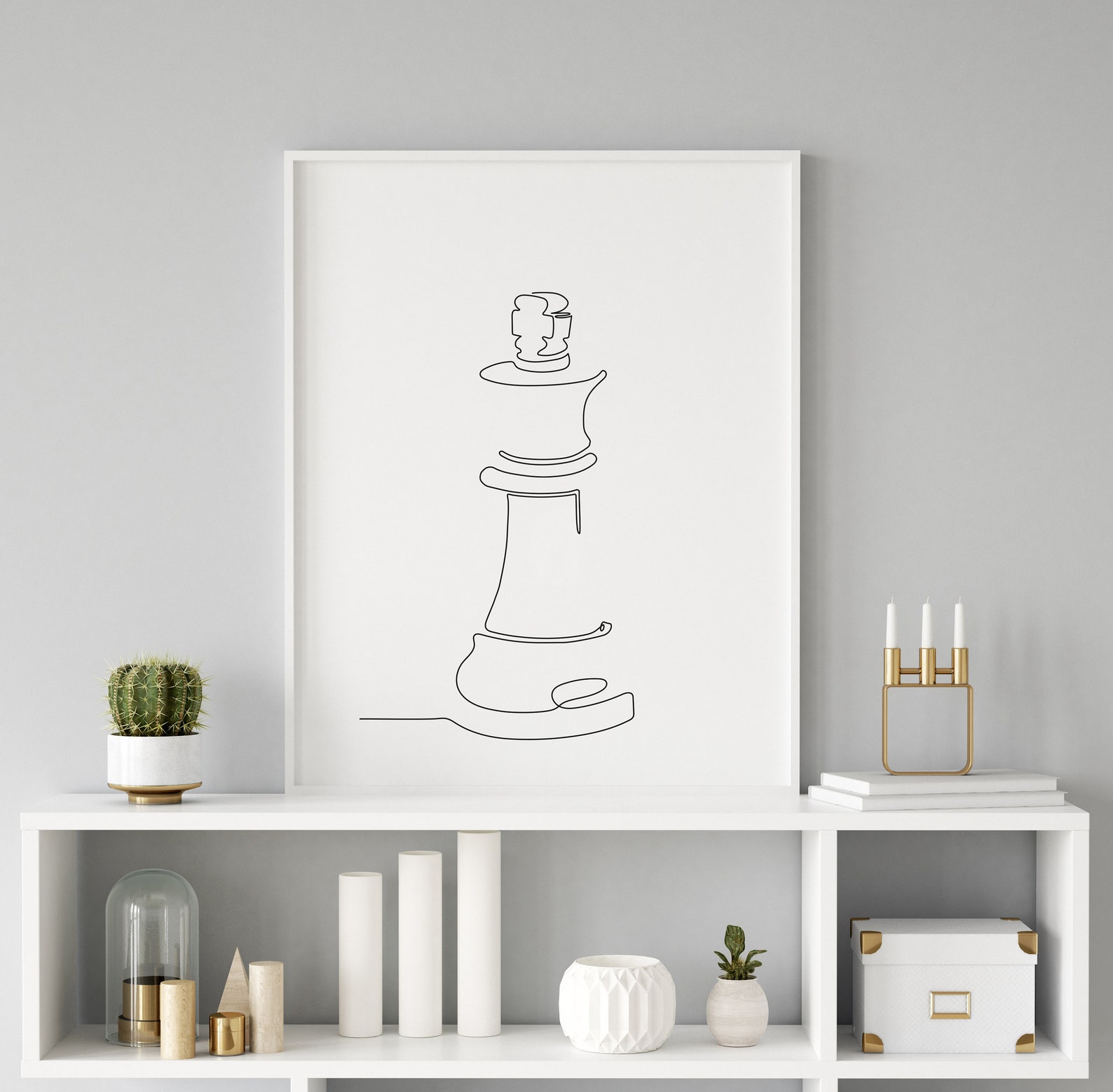King Chess Piece, Continuous Line Art, Printable Wall Poster, Chess ...