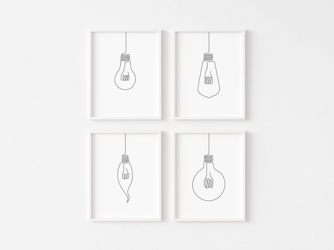 Vintage Light Bulbs Line Art, Lightbulb Line Drawing, Light Bulb ...