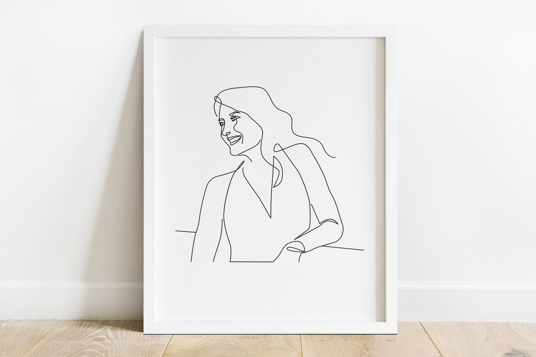 Line Drawing Portrait of a Woman at the Bar, Line Art Face, Contour ...