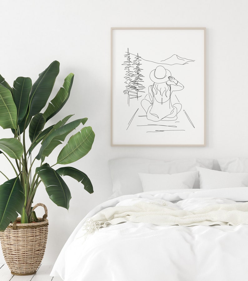 Wanderlust Line Drawing, Girl With Hat Line Art, Traveling Art Prints ...