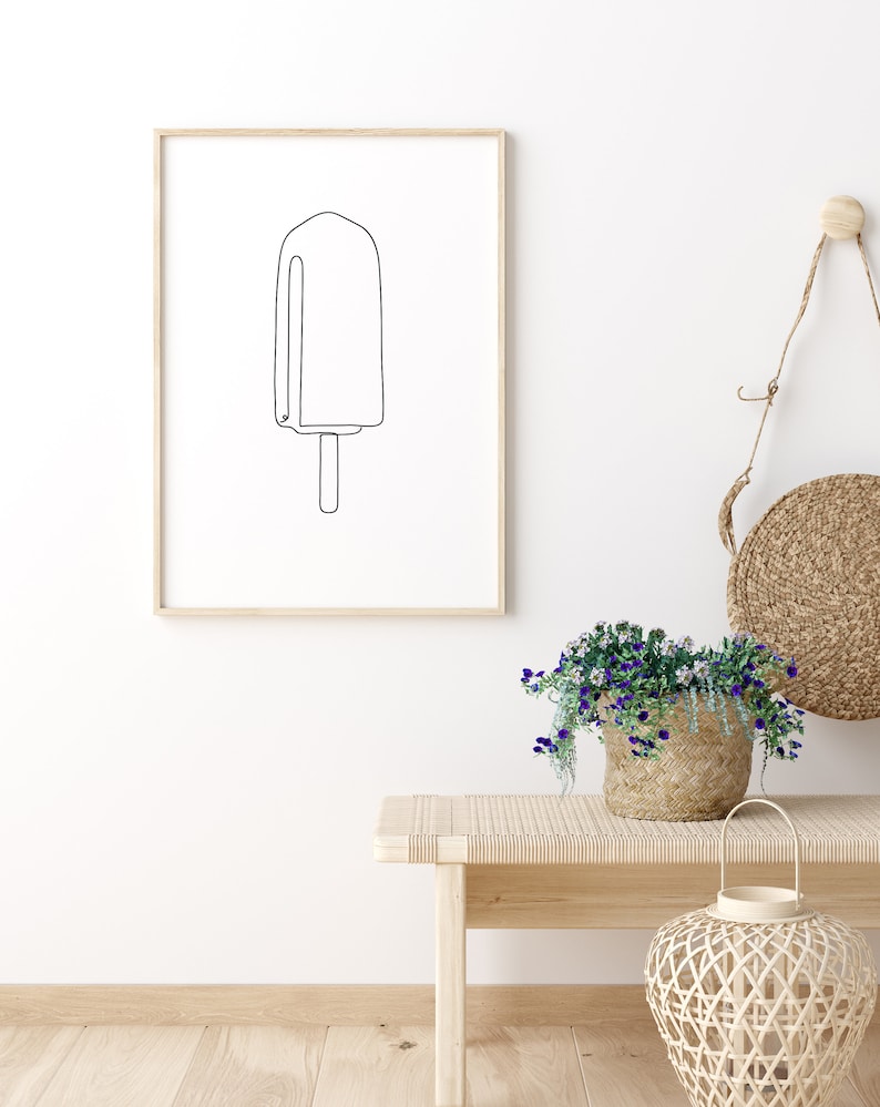 Orange Ice Lolly Line Drawing, Popsicle Line Art, Ice Cream Wall Print ...