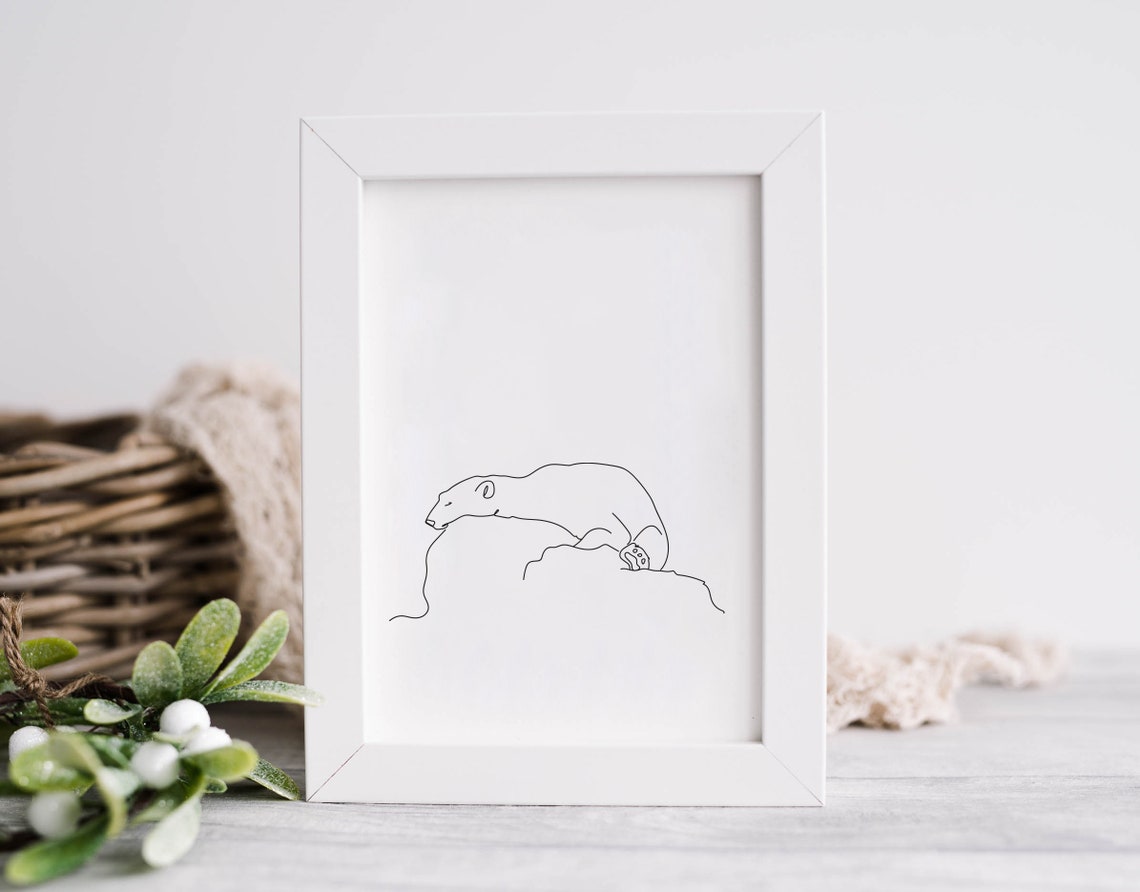 Line Drawing Polar Bear, Polar Bear Art, Animal Line Art, Animal Wall ...