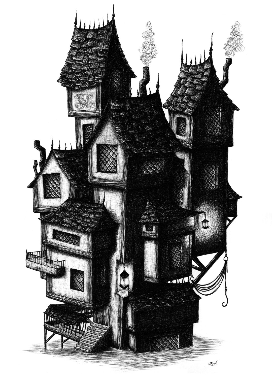 Fantasy House Art Print, the Burrow, Gothic Architecture, Gothic ...